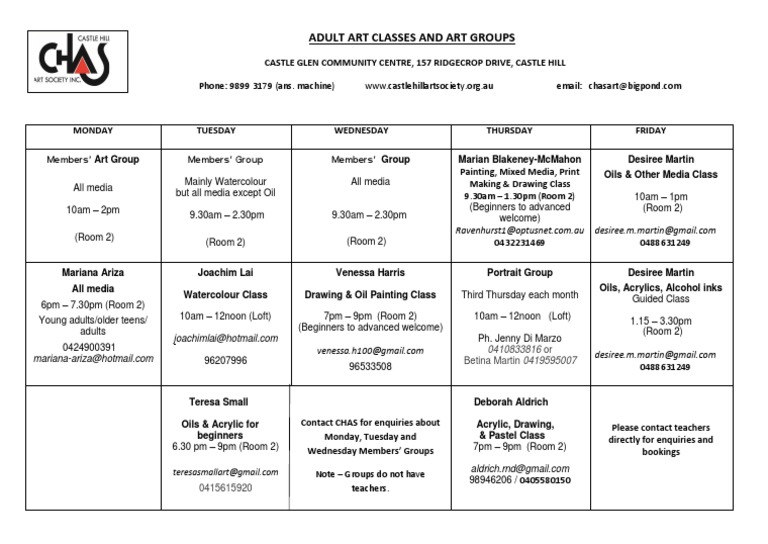 Adults Timetable 2023 | PDF | The Arts | Painting Techniques