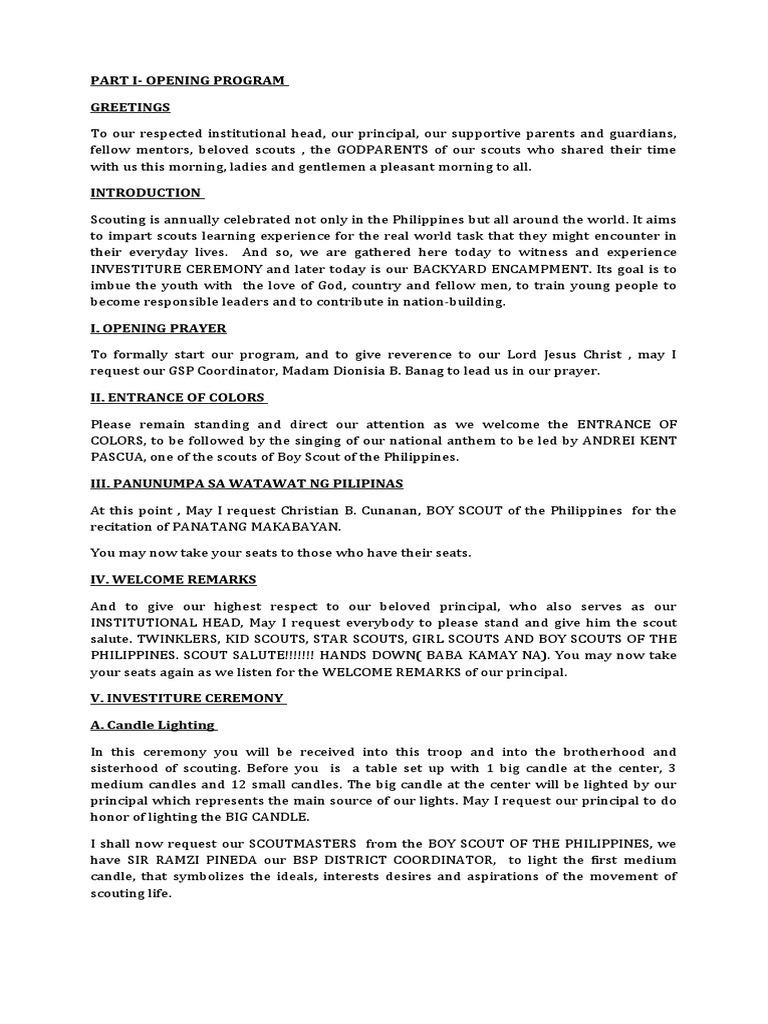 Boy Scout Investiture Ceremony Script | PDF