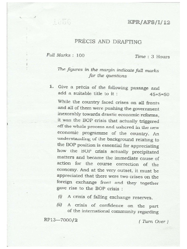 APSC Assam Finance Service 2015 - Precis & Drafting Question Paper | PDF