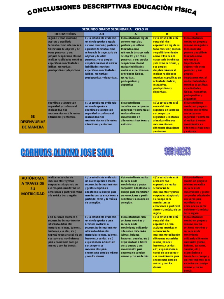 2º Grado Conclusiones Descriptivas Ed. Fisica Ciclo Vi | PDF