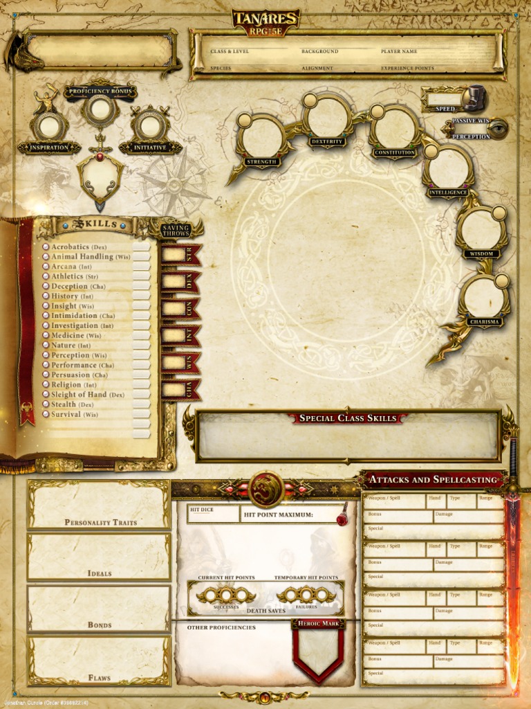 Character Sheets Tanares | PDF