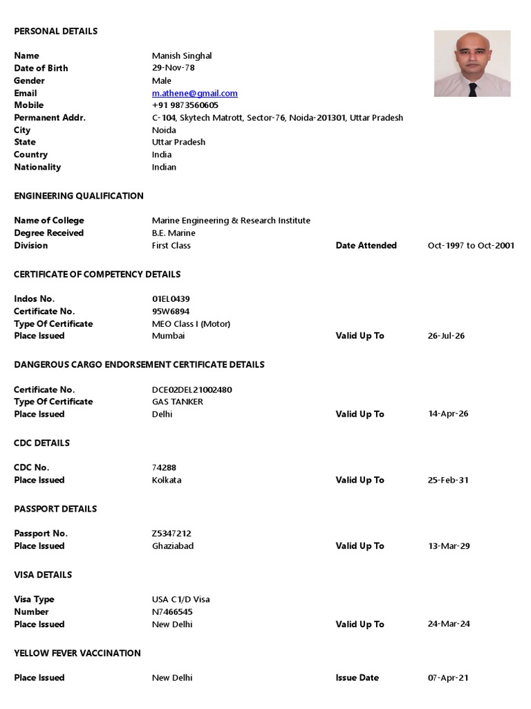 CV - Manish Singhal | PDF | Gases | Shipping Companies