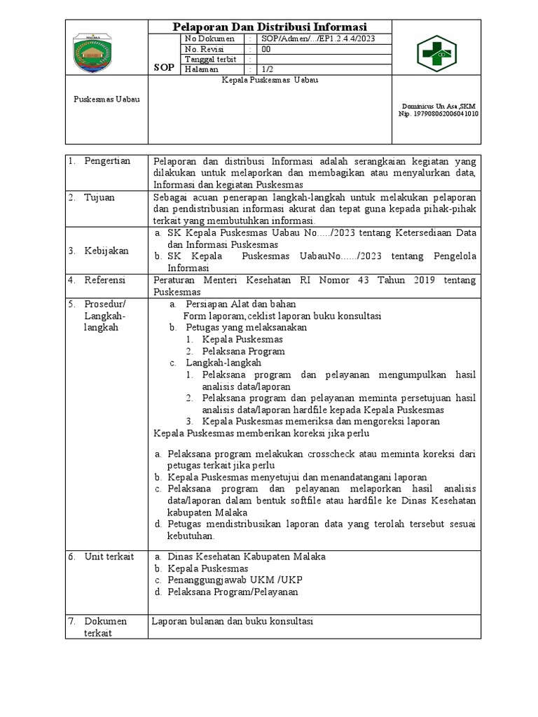 2.3.17.4 Sop Pelaporan Dan Distribusi Informasi | PDF