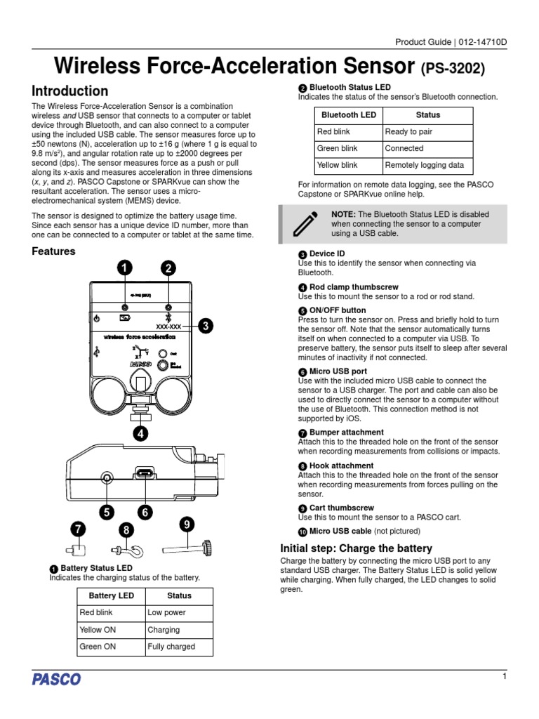 Wireless Force Acceleration Sensor PS 3202 | PDF | Usb | Bluetooth