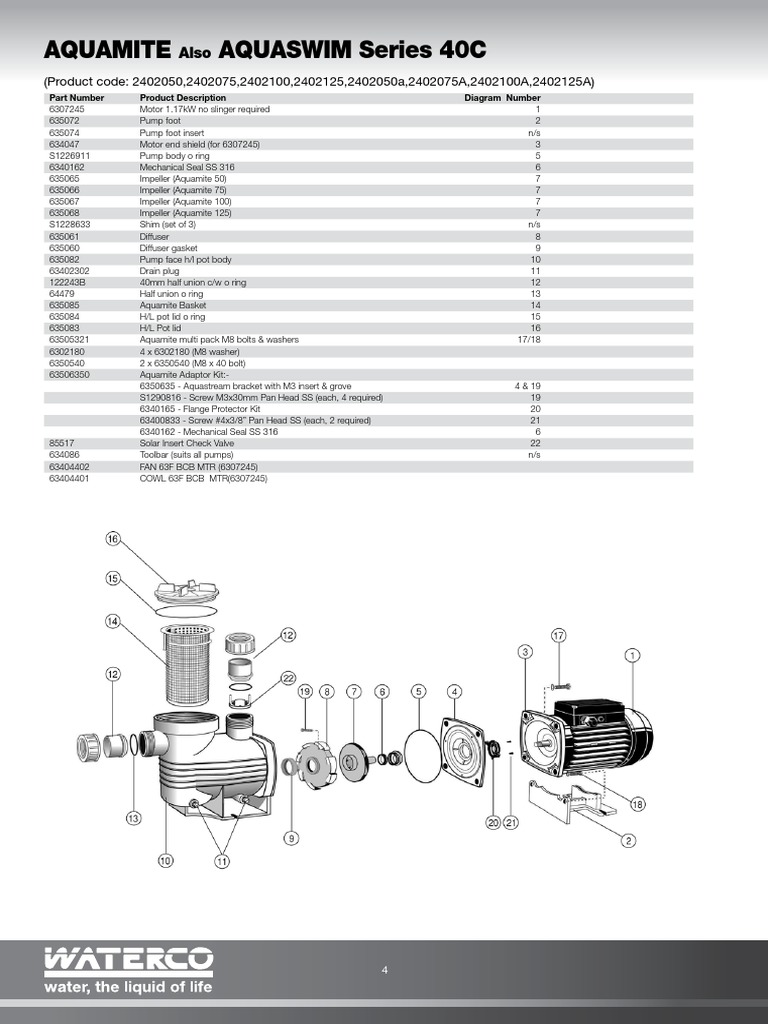 Aquamite 100 Parts and Components List | PDF | Manufactured Goods ...
