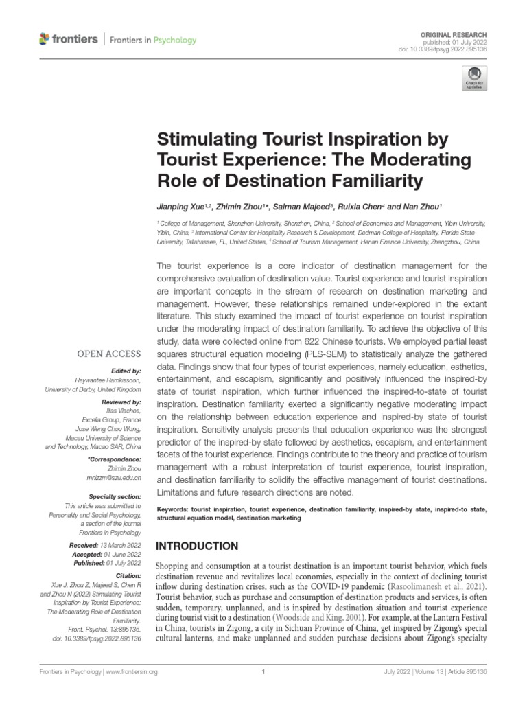 Stimulating Tourist Inspiration by Tourist Experience | PDF