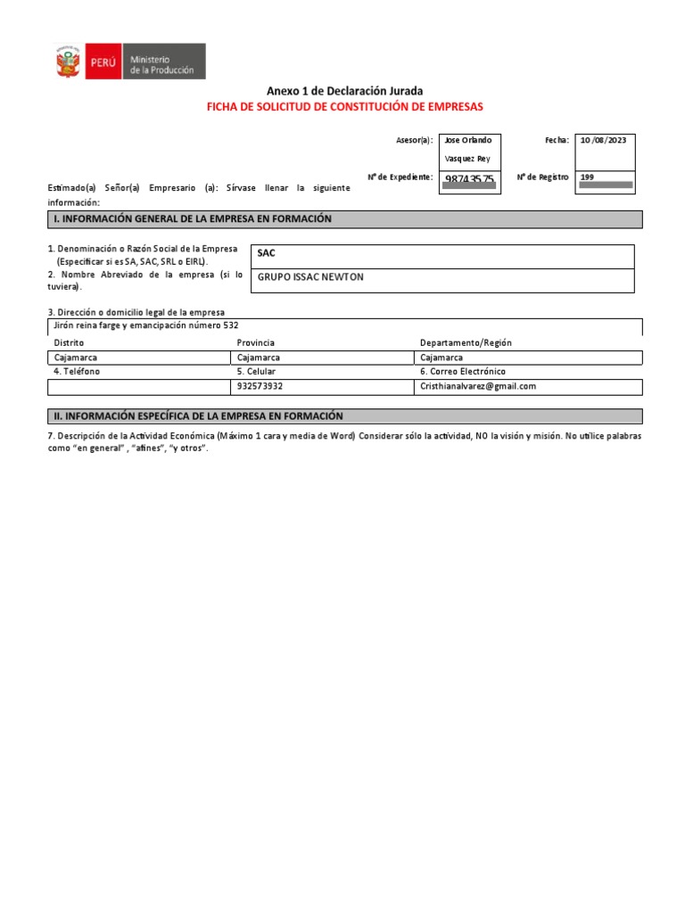 Ficha-De-Solicitud-Constitucion-De-Empresas PPP | PDF