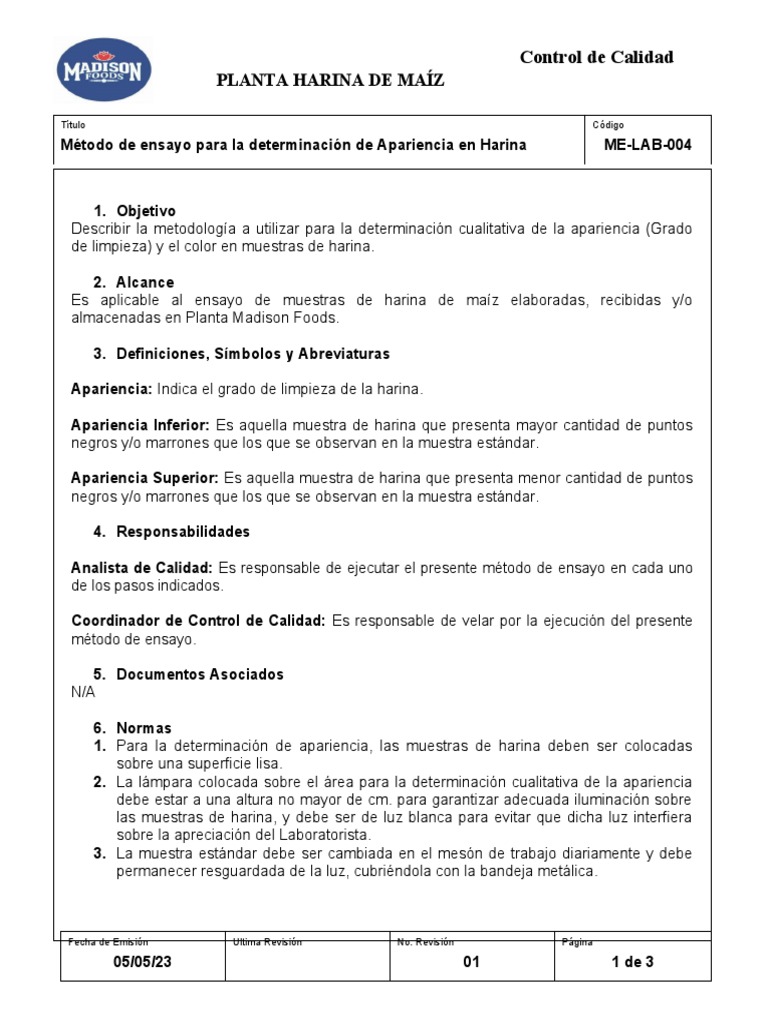 ME-LAB-004 Metodo Apariencia | PDF ME-LAB-004 Metodo Apariencia | PDF