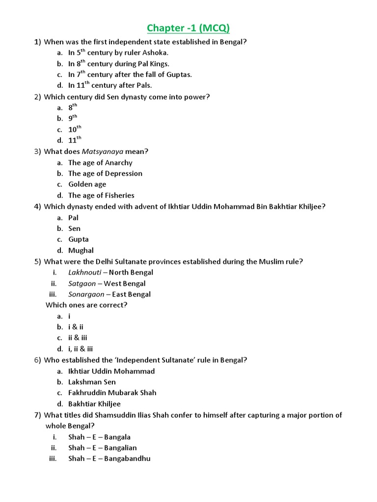 Class 8 BGS Ch-1 MCQ (PT 1) | PDF