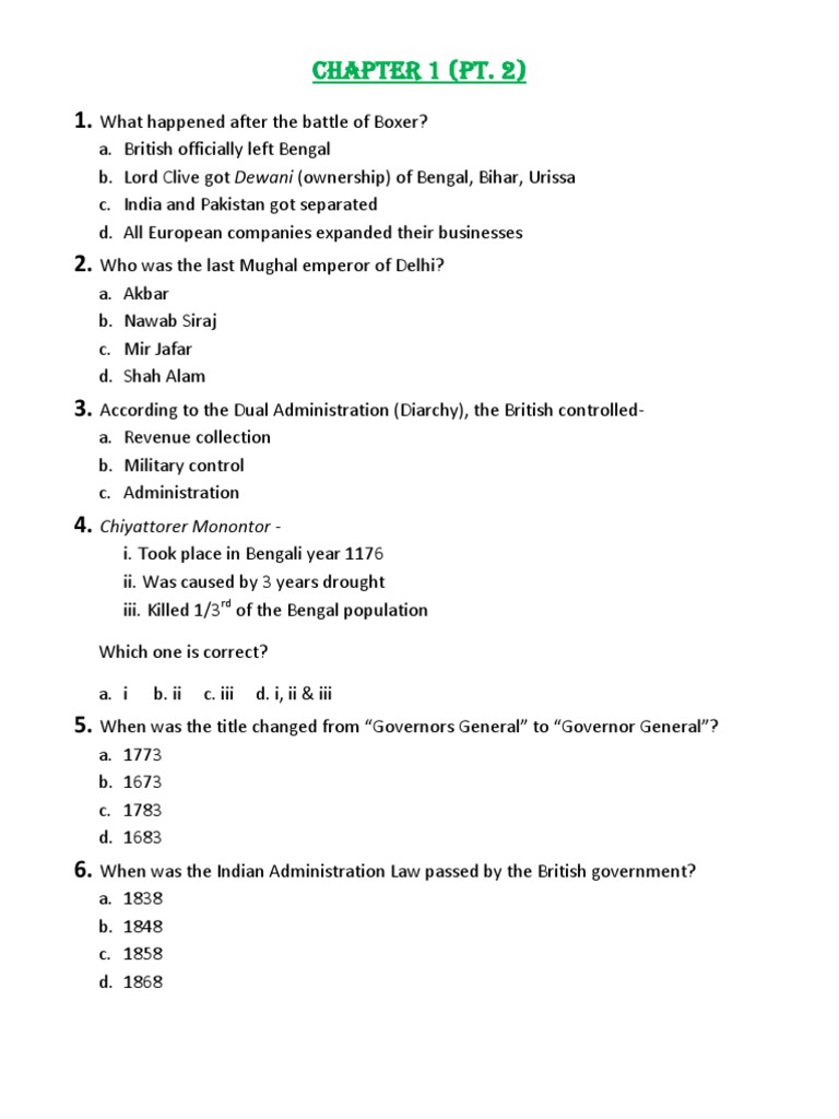 Class 8 BGS Ch-1 MCQ (PT 2) | PDF