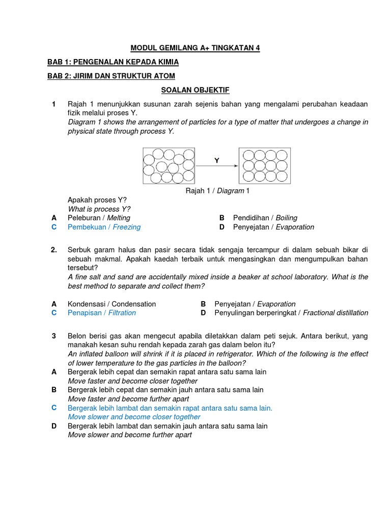 071 MODUL GEMILANG A+ KIMIA TINGKATAN 4 - Skema-1-11 | PDF