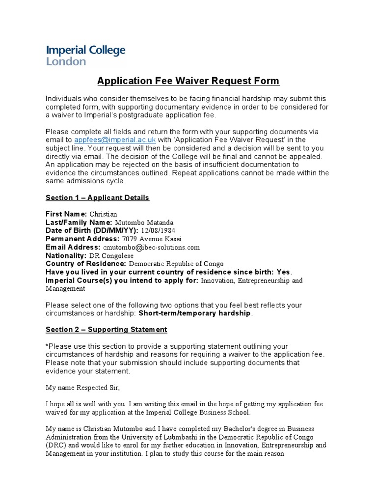 Application Fee Waiver Request Form | PDF