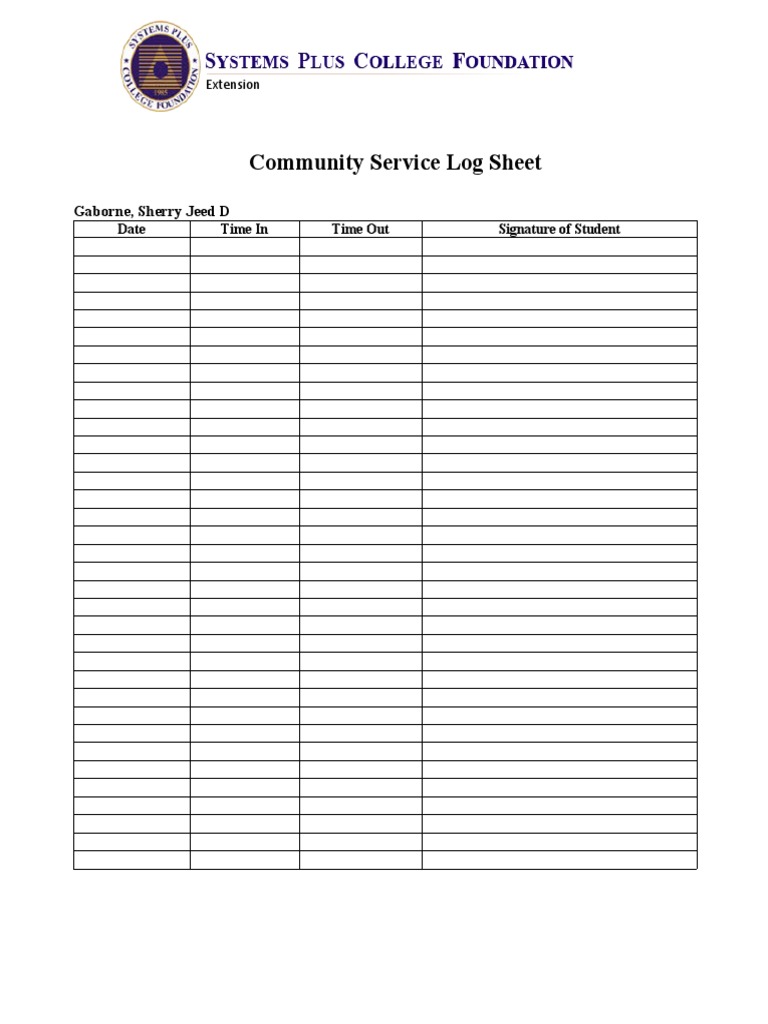 Community Service Log Sheet | PDF