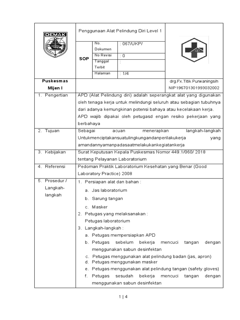 8.1.2.8 Sop Penggunaan Apd Level 1 | PDF