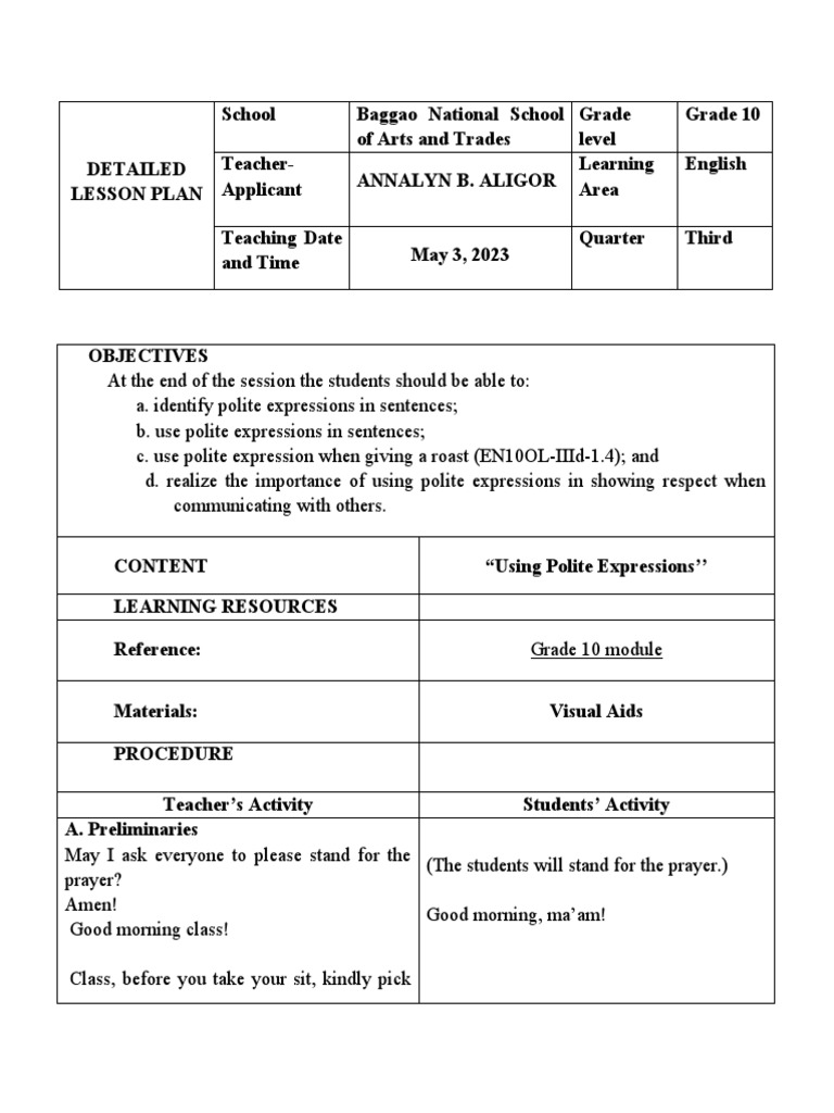 Detailed Lesson Plan 2 | PDF | Learning | Teachers