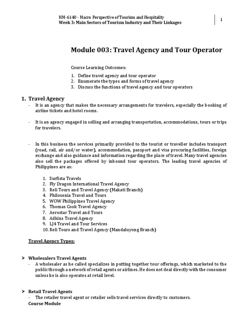W3-Module003 Travel Agency and Tour Operator | PDF | Travel Agency ...