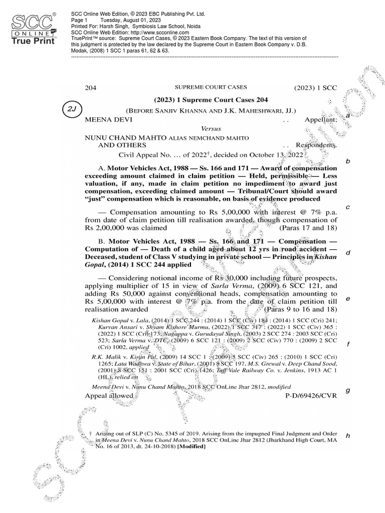 Meena Devi v. Nunu Chand Mahto, (2023) 1 SCC 204 | PDF | Technology & Engineering