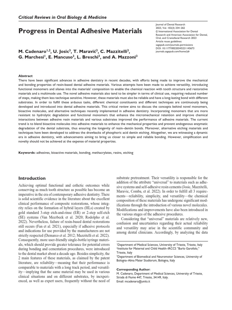 2023 Progress in Dental Adhesive Materials | PDF