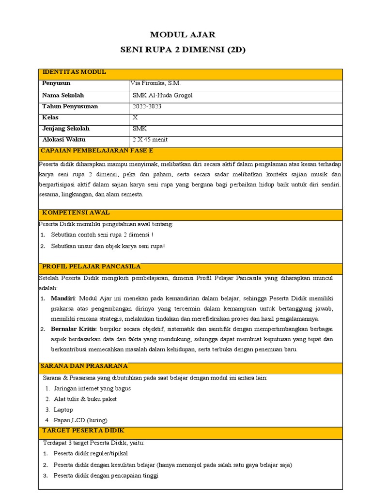Modul Ajar SB - 2D - Unsur Alda | PDF