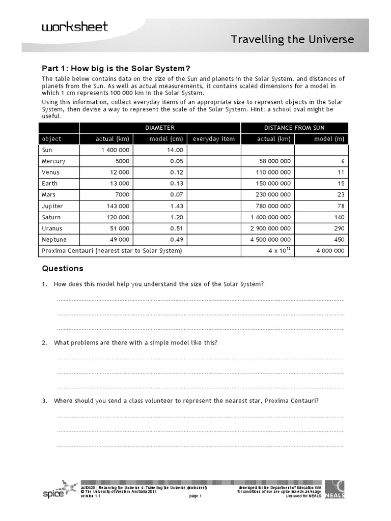 Solar System Scale Model Worksheet | PDF