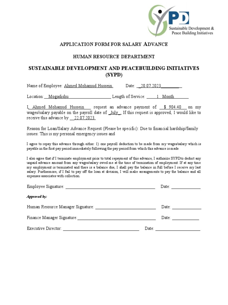 Application Form For Loan and Salary Advance | PDF