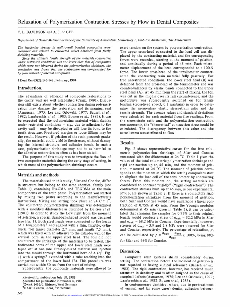 4 Davidson 1984 Relaxation of Polymerization Contraction Stresses by ...