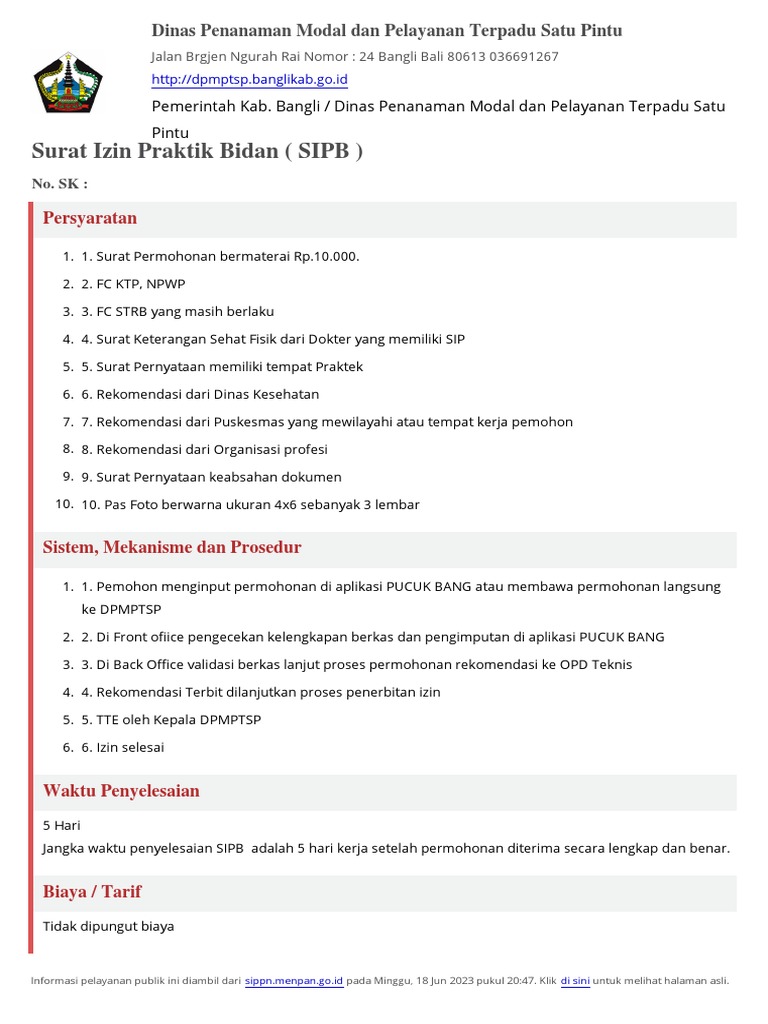 Unduh Standar Pelayanan - Surat Izin Praktik Bidan (SIPB) | PDF | Pengelolaan Keuangan & Uang ...