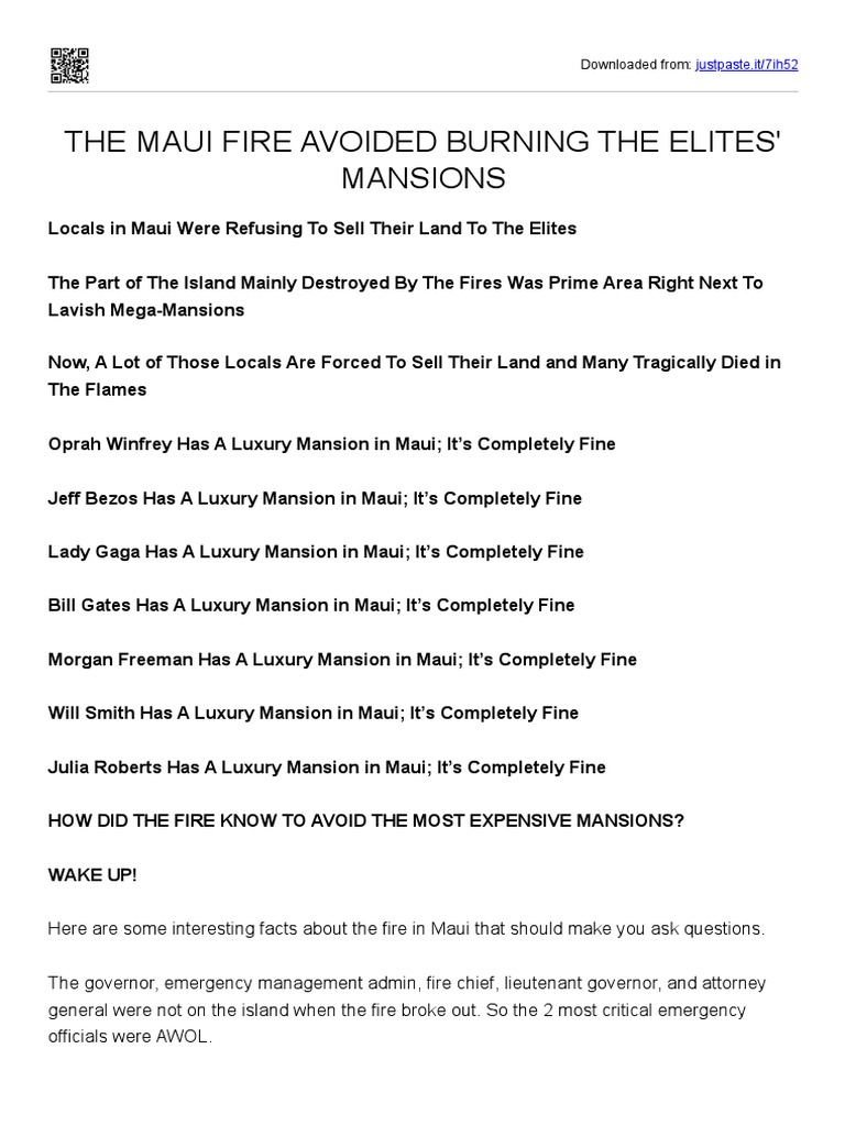 The Maui Fire Avoided Burning The Elites' Mansions | PDF