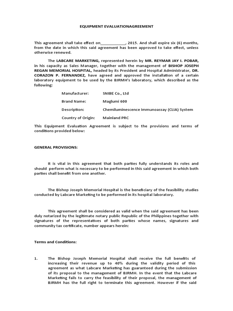 Equipment Evaluation Agreement | PDF | Economies | Government Equipment Evaluation Agreement | PDF | Economies | Government