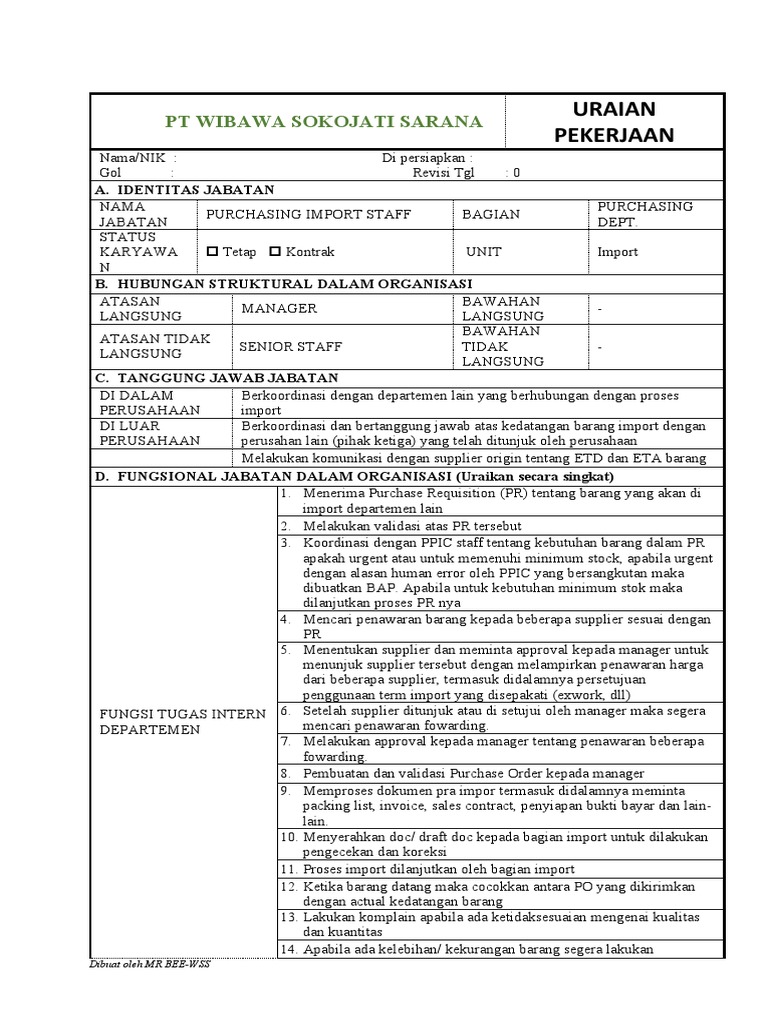 Job Desc Purch Import | PDF