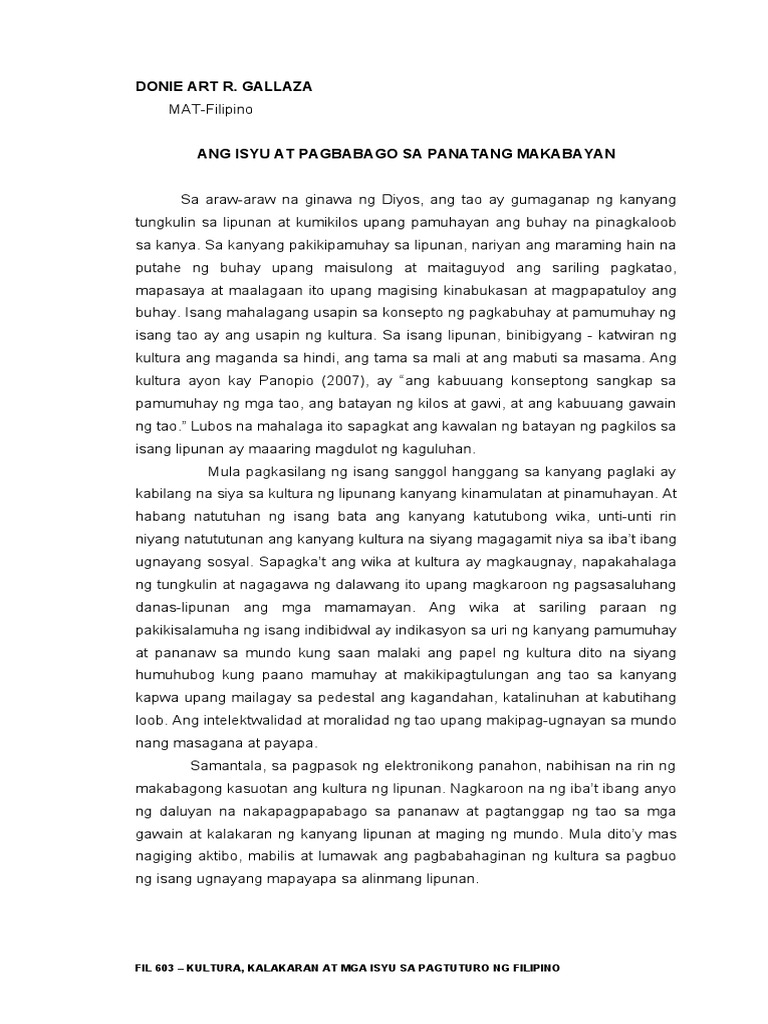 Takdang-Aralin Sa Kultura at Wika, Panatang Makabayan | PDF