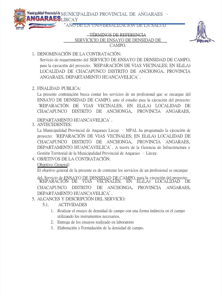 TDR Formulacion de Densidad de Campo | PDF