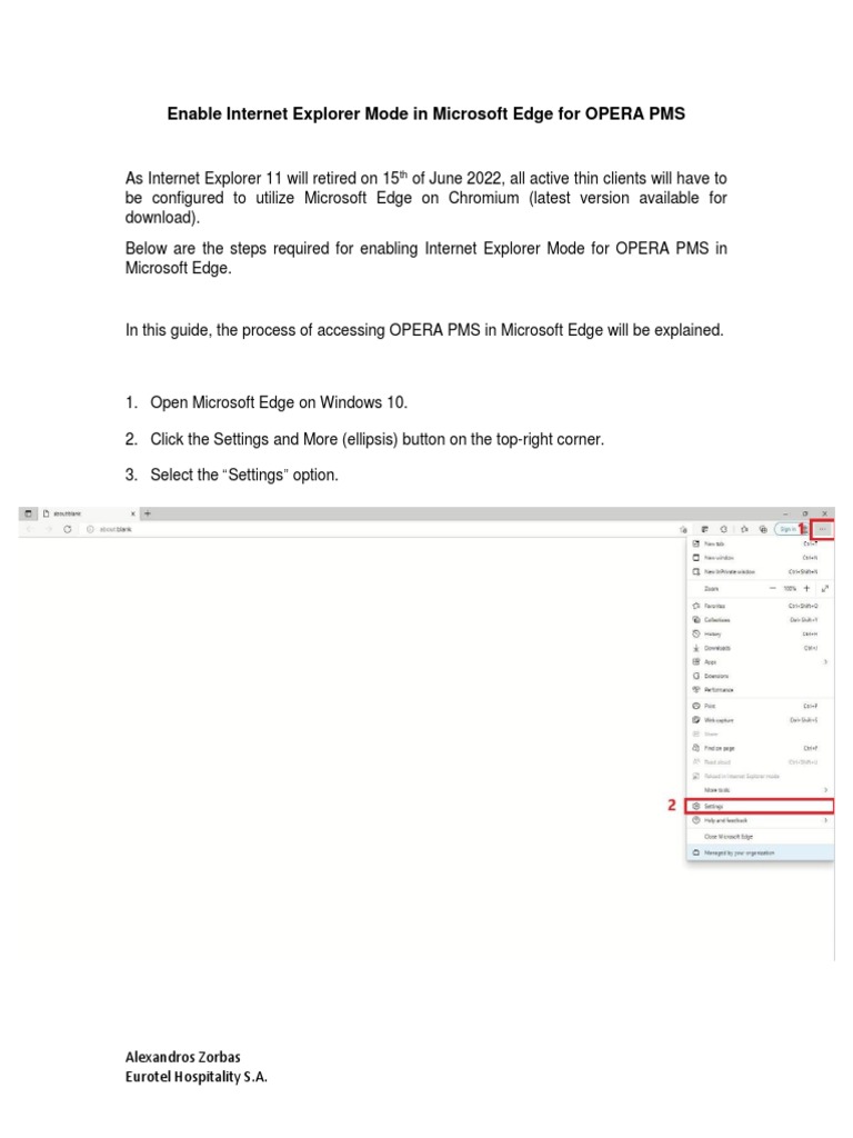 Enable Internet Explorer Mode in Microsoft Edge For OPERA PMS | PDF