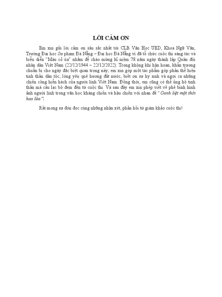 Oanh Liệt Một Thời Hoa Lửa - Lương Thị Lan Anh - 22snv2 | PDF