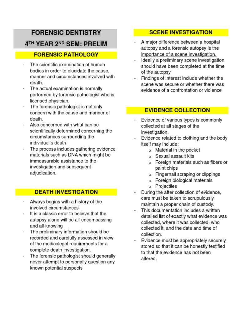 Forensic Dentistry Prelim | PDF | Injury | Decomposition