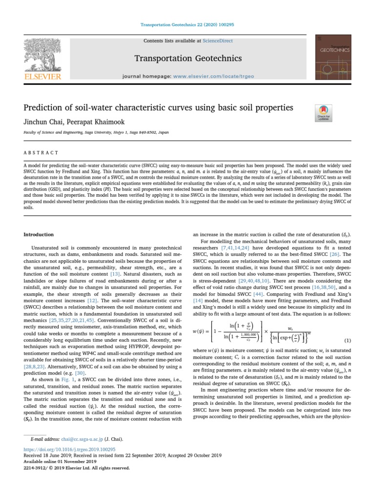 Prediction of Soil-Water Characteristic Curves Using Basic Soil Properties | PDF