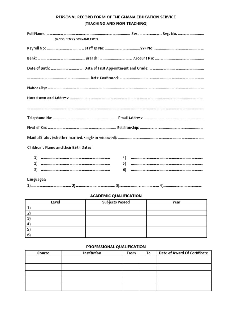 GES Personal Record Form Template | PDF | Career & Growth
