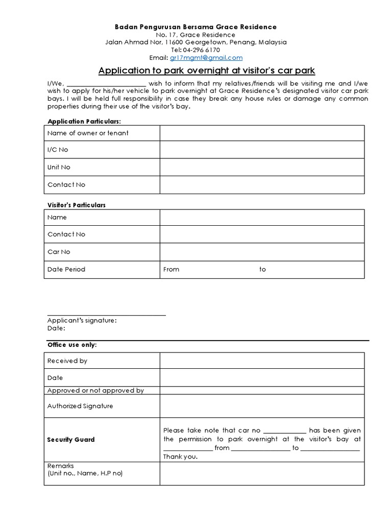 Overnight Parking Form | PDF