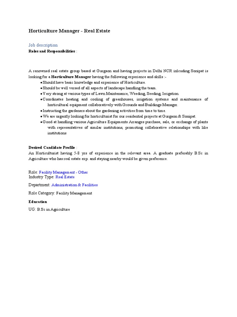 Horticulture Manager | PDF