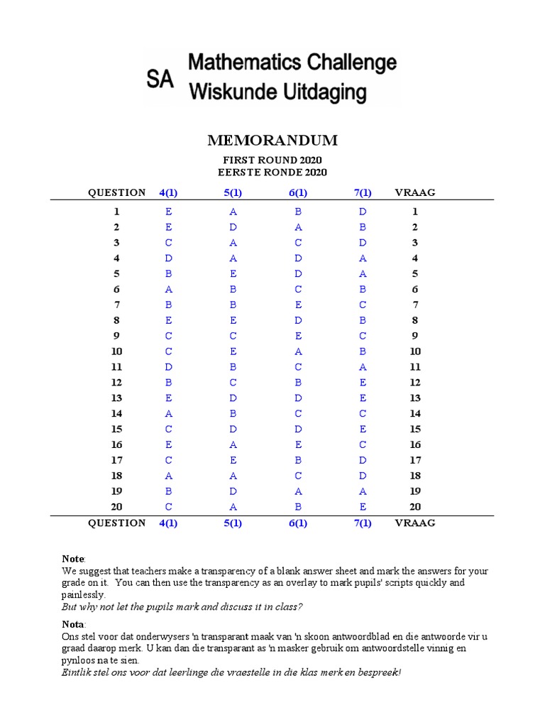SAMC 2020 Answers 1 20 | PDF