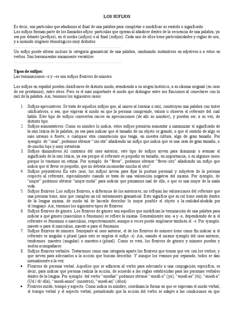 Los Sufijos 2 | PDF | Verbo | Palabra