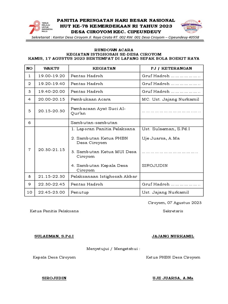 Rundown Acara Istighosah Dan Tabligh | PDF