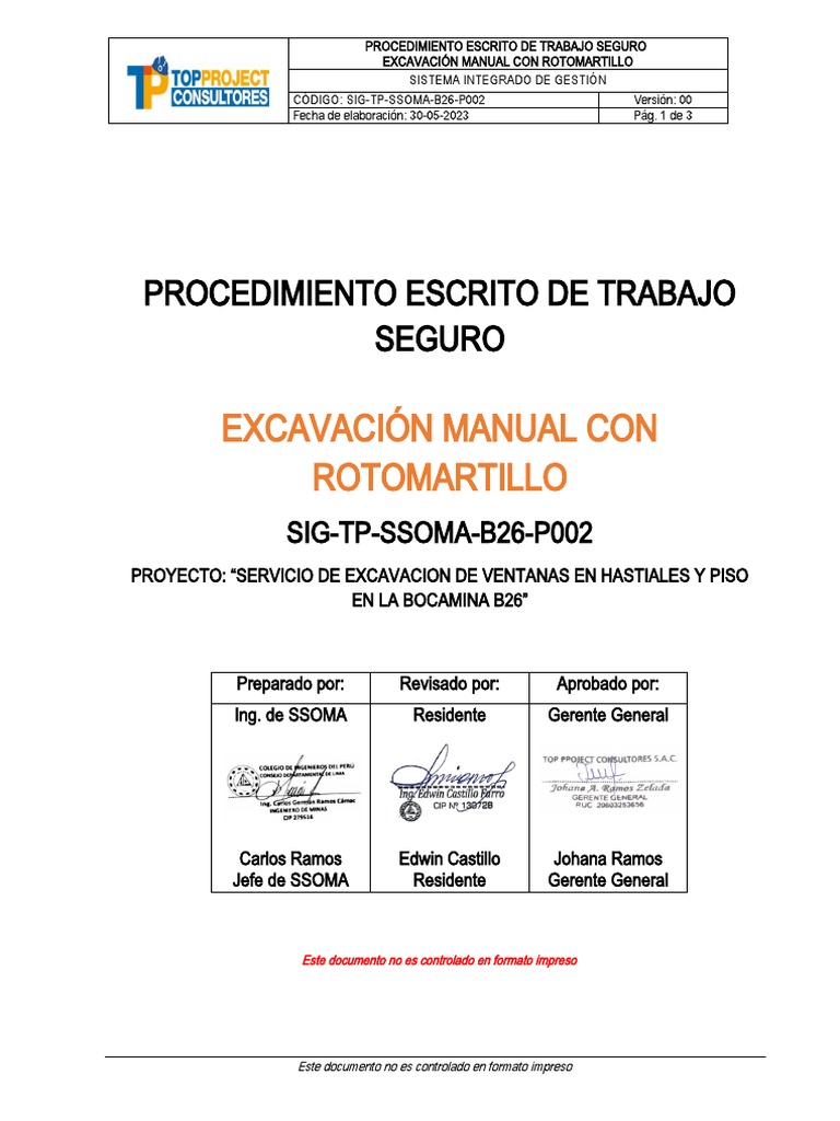 Sig Tp Ssoma b26 p002 Excavación Manual Con Rotomartillo | PDF