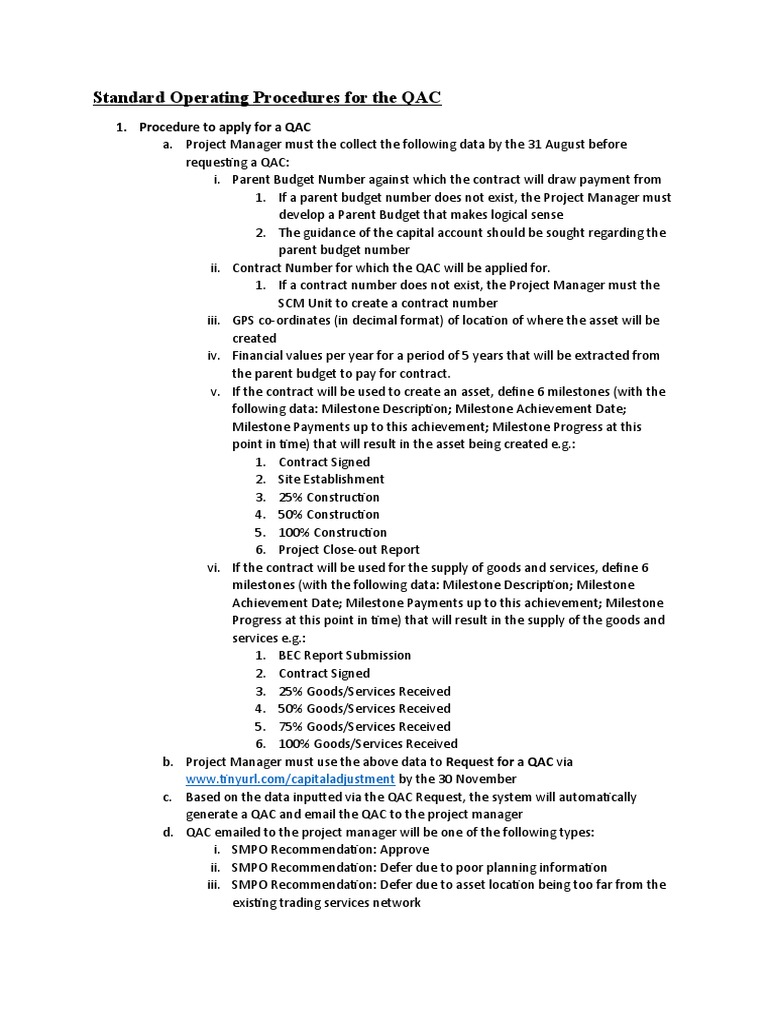 Standard Operating Procedures For The QAC | PDF | Business