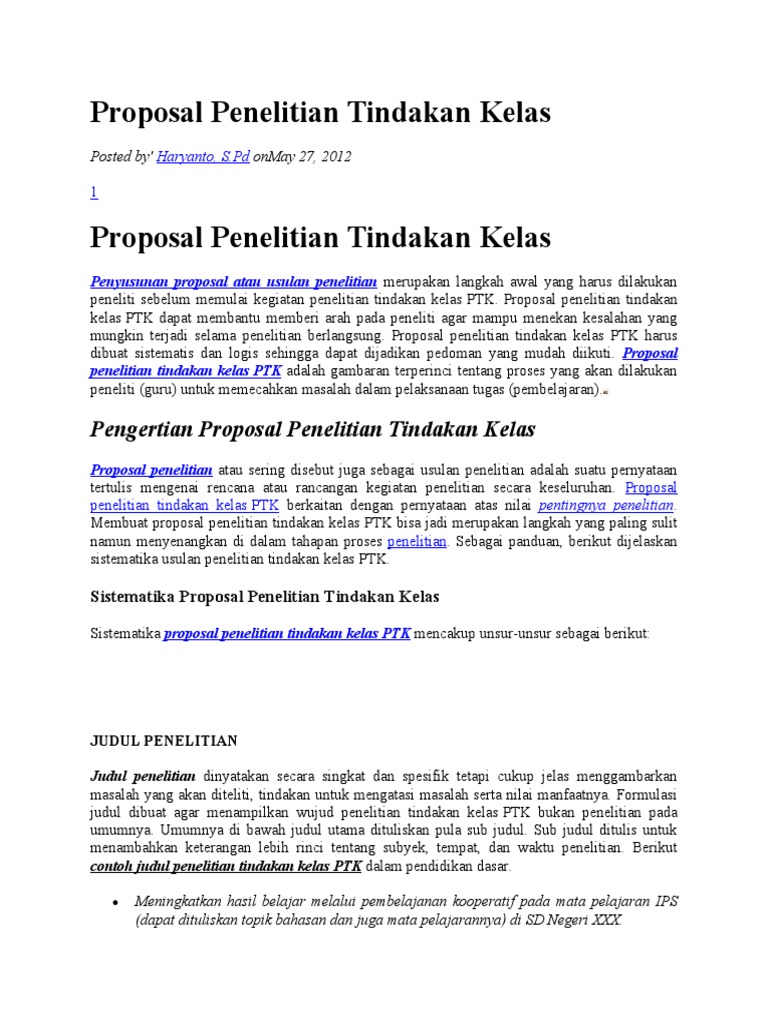 Proposal Penelitian Tindakan Kelas | PDF