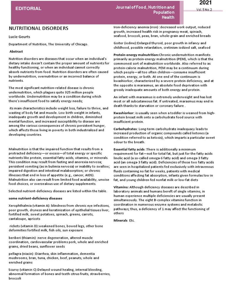 Nutritional Disorders | PDF | Malnutrition | Human Nutrition