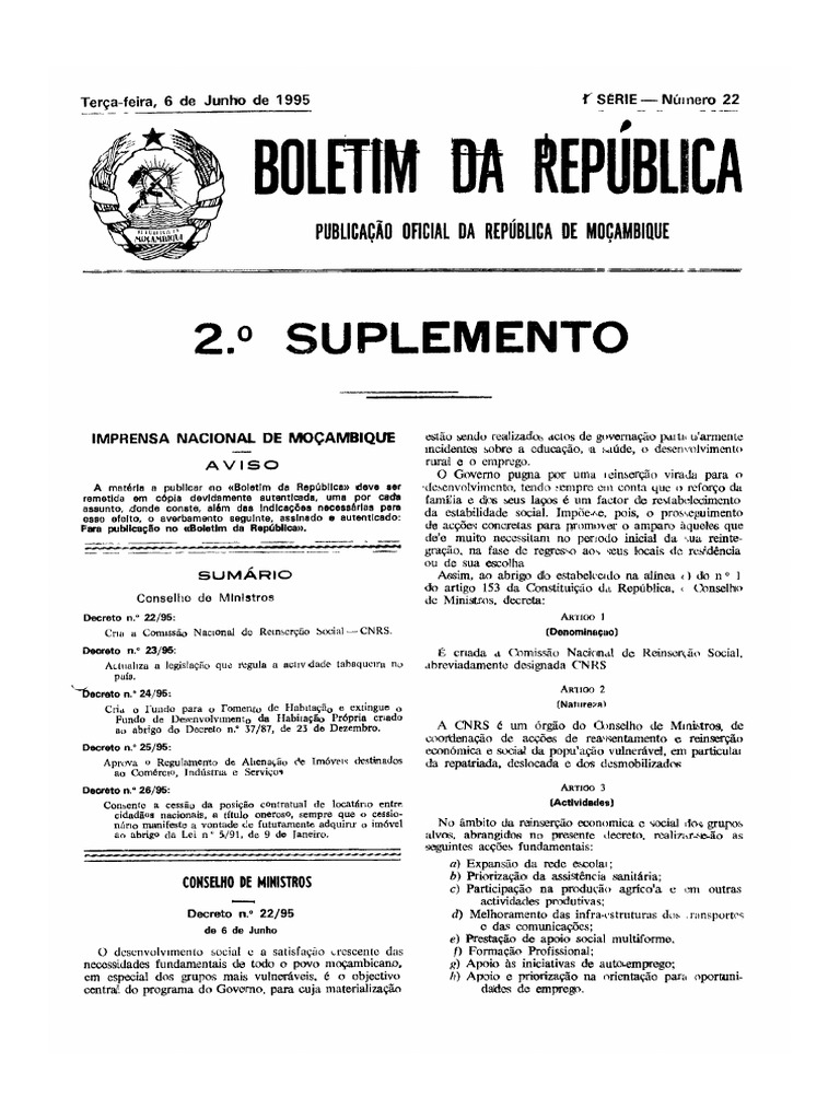 Decreto 26-95 de Junho e Decreto N 25-95 de 6 de Junho | PDF