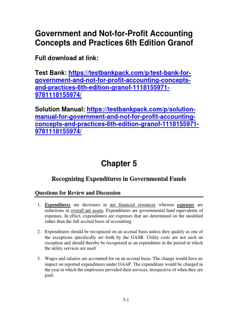Government and Not-For-Profit Accounting Concepts and Practices 6th ...