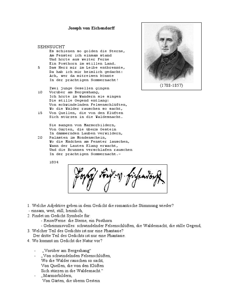 Joseph Von Eichendorff Sehnsucht | PDF