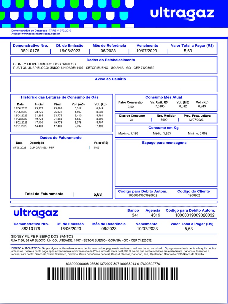 Ultima Conta de Gás | PDF | Bancos | Brasil